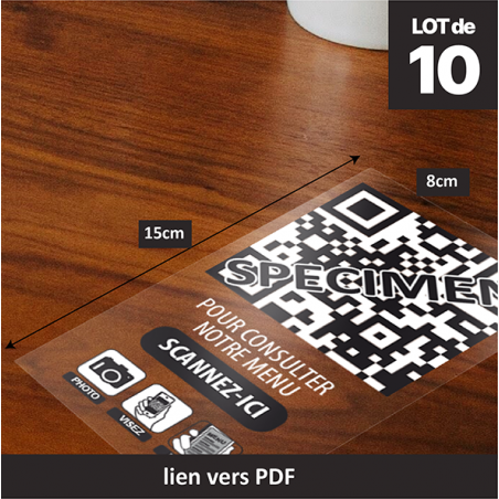 Sticker rectangle-QR CODE - lien menu pdf (lot de10)
