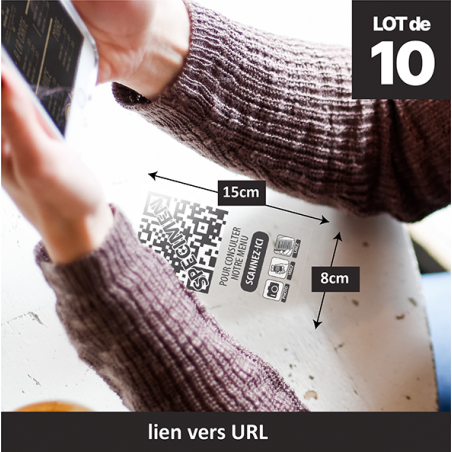Sticker rectangle-QR CODE - lien menu web (lot de10)